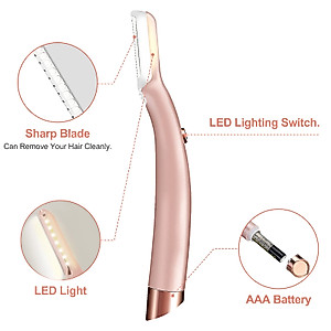 Mefor Eyebrow Razor,Eyebrow Trimmer Dermaplane Razor for Women Face,Practical Women Face Shaver Facial Razor with LED Light, 6 Replacement Heads & Pre