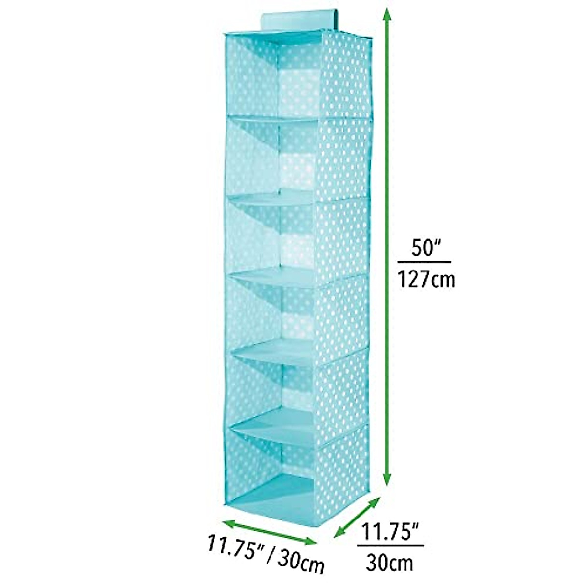 mDesign Soft Fabric Over Closet Rod Hanging Storage Organizer with 6 Shelves for Child/Kids Room or Nursery - Polka Dot Pattern - 2 Pack - Turquoise Blue with White Dots