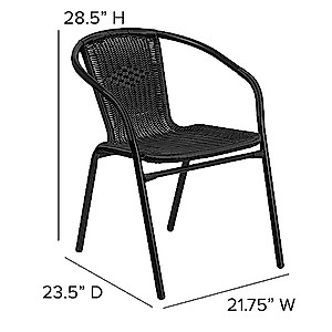 Flash Furniture Lila Modern Rattan Indoor/Outdoor Stackable Dining Chairs, Stacking Rattan Bistro Chairs for Patio or Restaurant, Set of 4, Black
