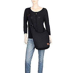 Hippie Crossbody Bag Top Zip Retro Canvas Sling Bag Jacquard cloth Handmade Bags (Black)