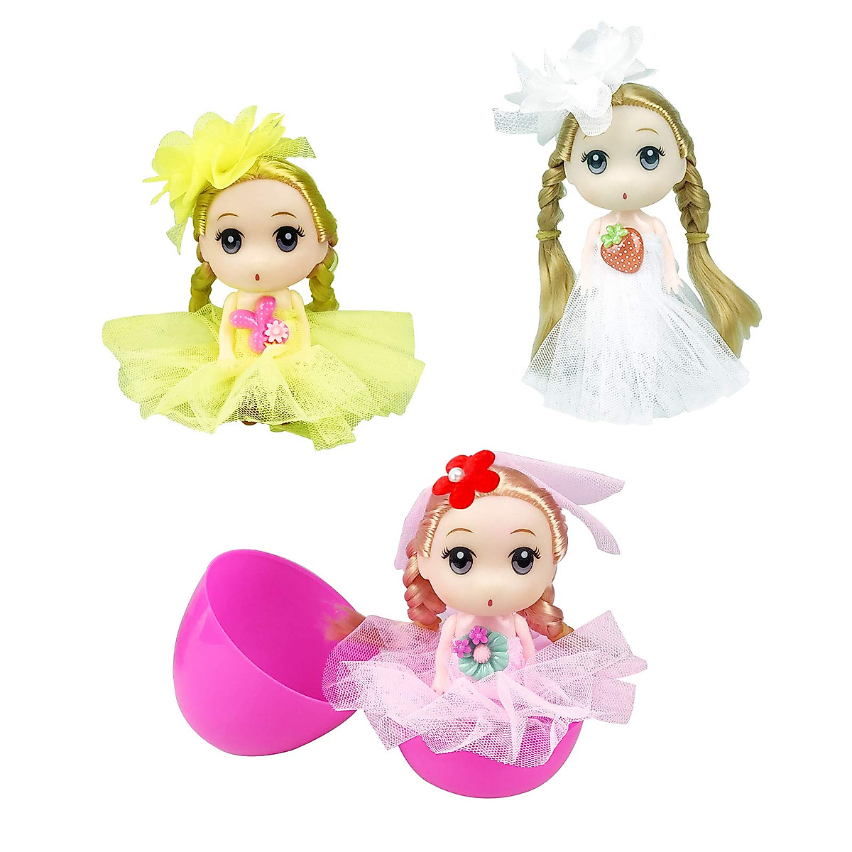 JIABNUKKN Easter Basket Stuffers Eggs Filled 6 Pack Large Eggs with Cute Dolls Inside, Easter Gifts Colorful Easter Egg Stuffers for Toddlers Kids EasterToys