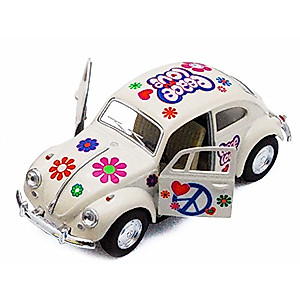 KiNSMART 1967 Volkswagen Classical Beetle w/Peace Love Decals, Set of 4 5375DF - 1/32 Scale Diecast Model Toy Cars
