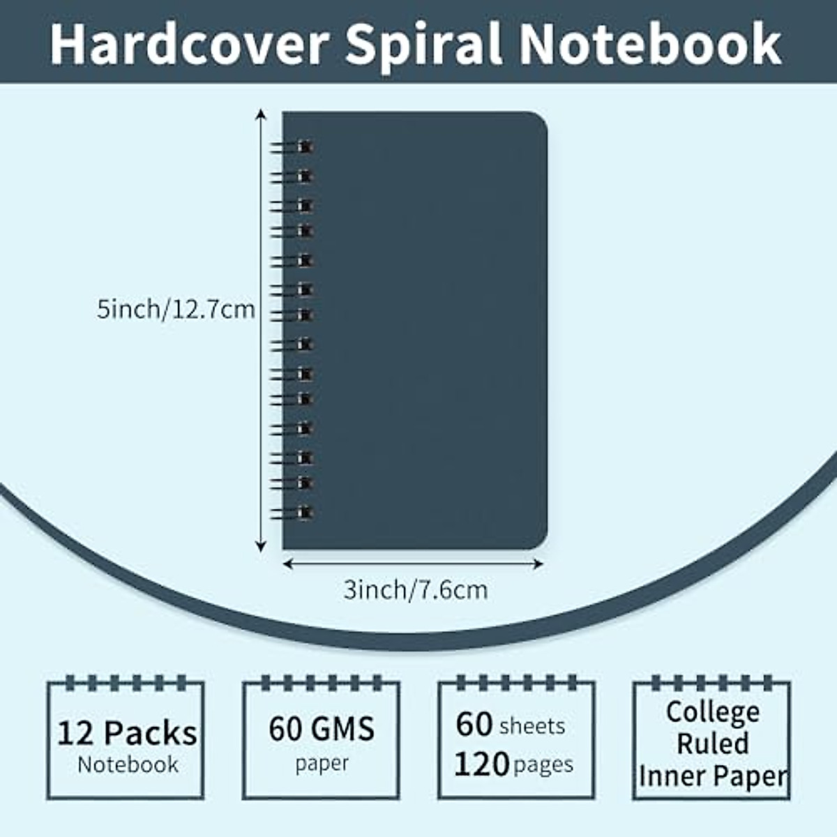 EOOUT 12pcs Small Spiral Notebooks, 3x5 Pocket Notebooks With Lined Pages, 60 Sheet Pads for Home Office and School Accessories