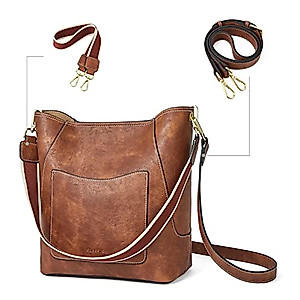 BROMEN Bucket Bags for Women Leather Hobo Bags Women Crossbody Bucket Bag Purse Designer Purses and Handbags for Women Brown