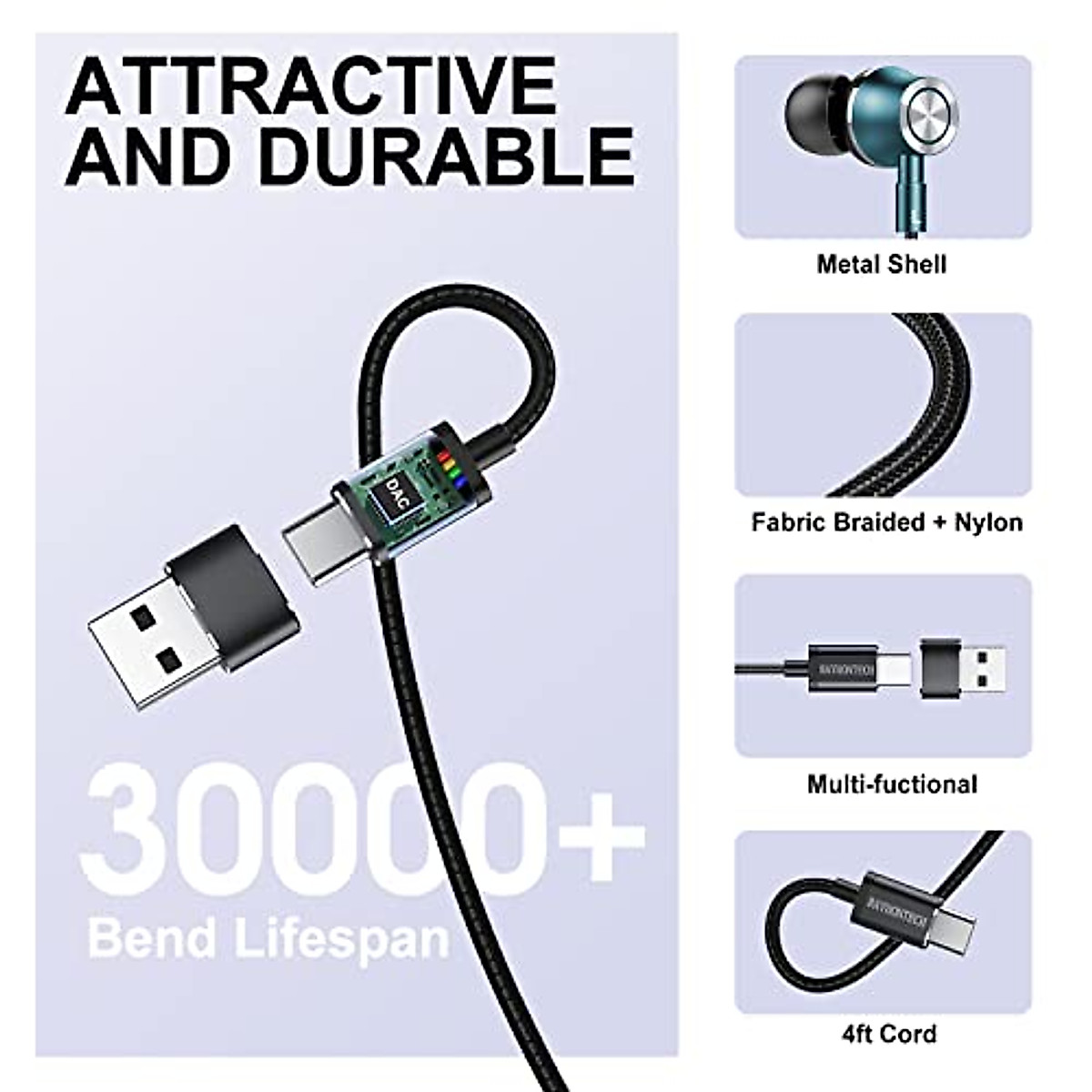 USB C Wired Earbuds, in Ear Earphones USB Type C Headphones for Laptop with Microphone, Magnetic Noise Canceling Headset Compatible for PC iPad Pro Samsung MacBook