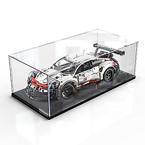 Clear Acrylic Display Case for Toys Collectibles，Assemble Acrylic Box Dustproof Protection Showcase with Black Wood-Plastic Base and Lamp Beads (15.7x8x8 inch;40x20x20cm)