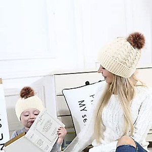 oenbopo Baby Winter Warm Knit Hat Infant Toddler Kid Crochet Fur Hairball Beanie Cap White