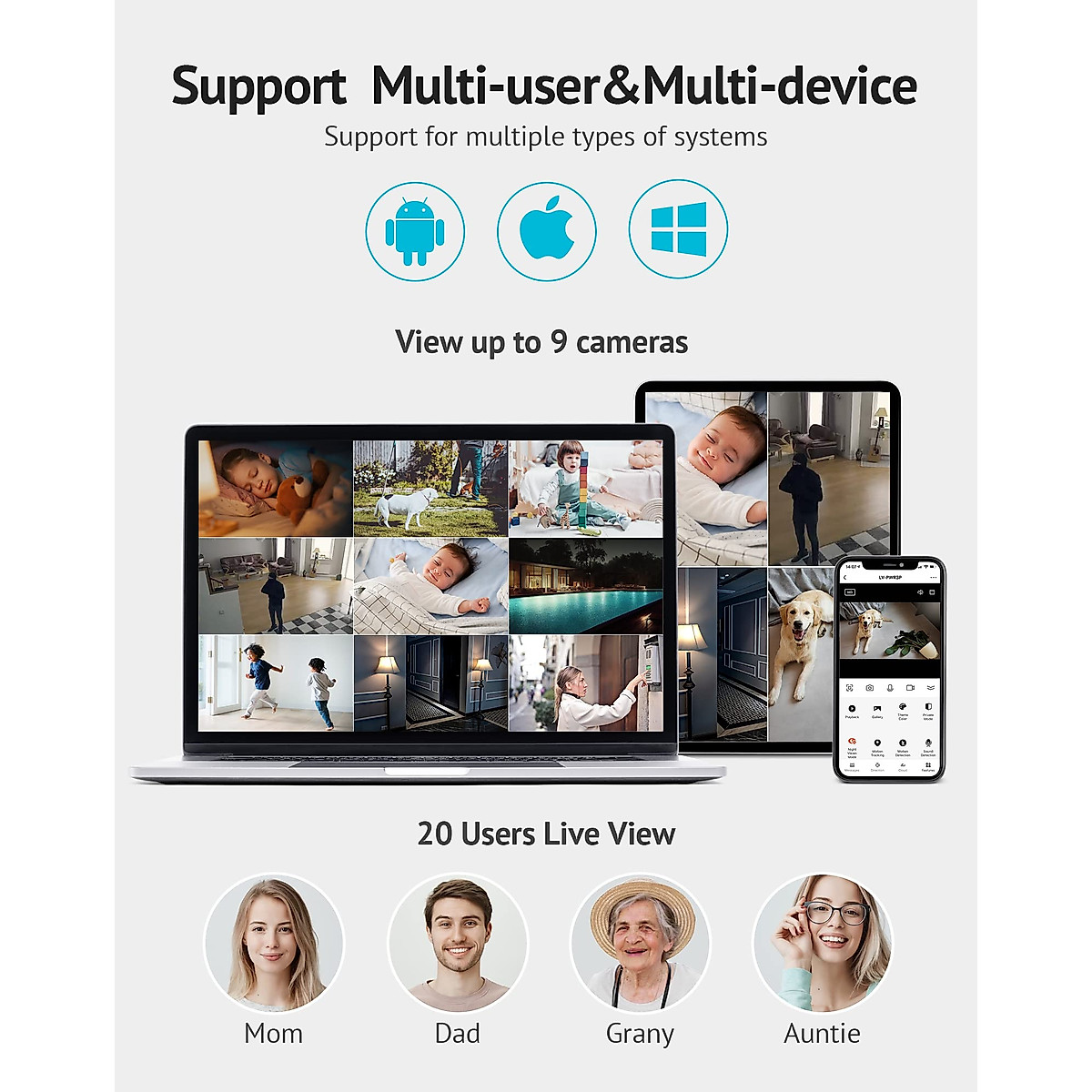 LaView Security Cameras for Home + 2X 32GB SD Cards, PT Baby Monitor System with Motion Detection, Two-Way Audio, Night Vision, Indoor WiFi Camera for Baby/pet, Alexa, USA Cloud Service