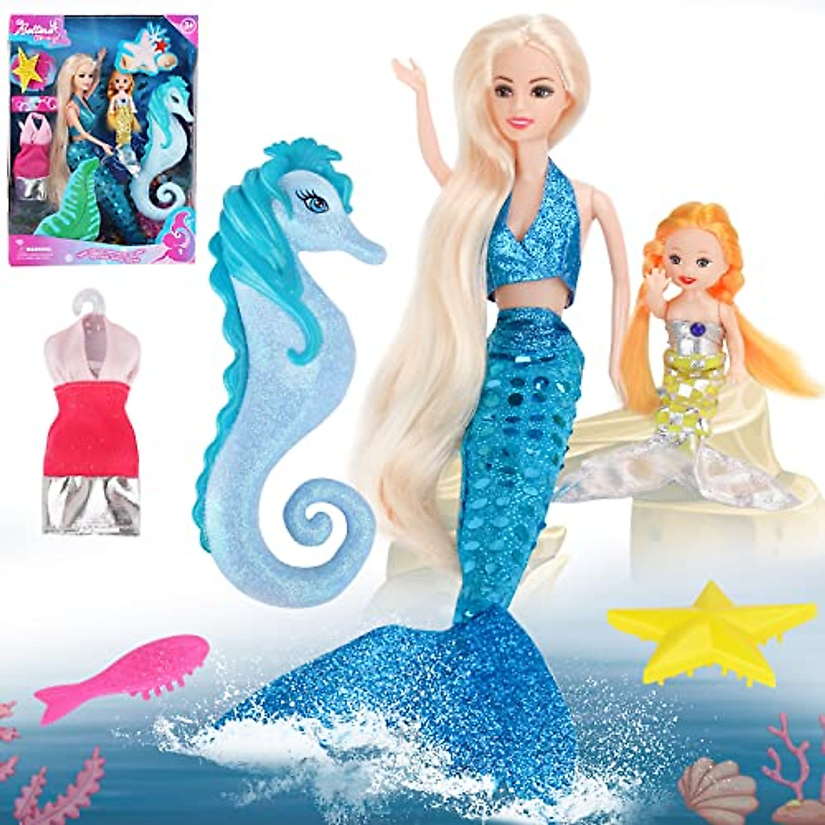 BETTINA Mermaids Princess Doll with Little Mermaid Doll & Seahorse Play Set | Mermaid Gifts for Girls|Mermaid Toys for 3 to 7 Year Olds