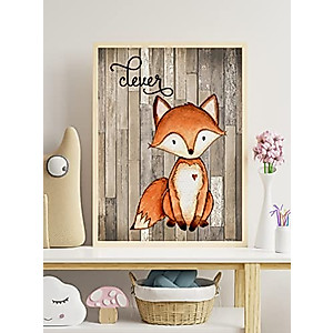 Woodland Nursery Decor for Boys - Animal Pictures Wall Art - Baby Room Animal Prints on Shiplap Background - Bear Deer Fox Raccoon Owl Squirrel Decor - Set of 6 PRINTS - 8x10 - UNFRAMED