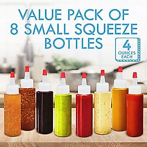 IMPRESA 8-Pack of 4 Oz Plastic Small Squeeze Bottles and Caps - BPA-Free, Latex-Free, Food-Grade - Great for Icing, Cookie Decorating, Sauces, Condiments, Arts and Crafts and More!