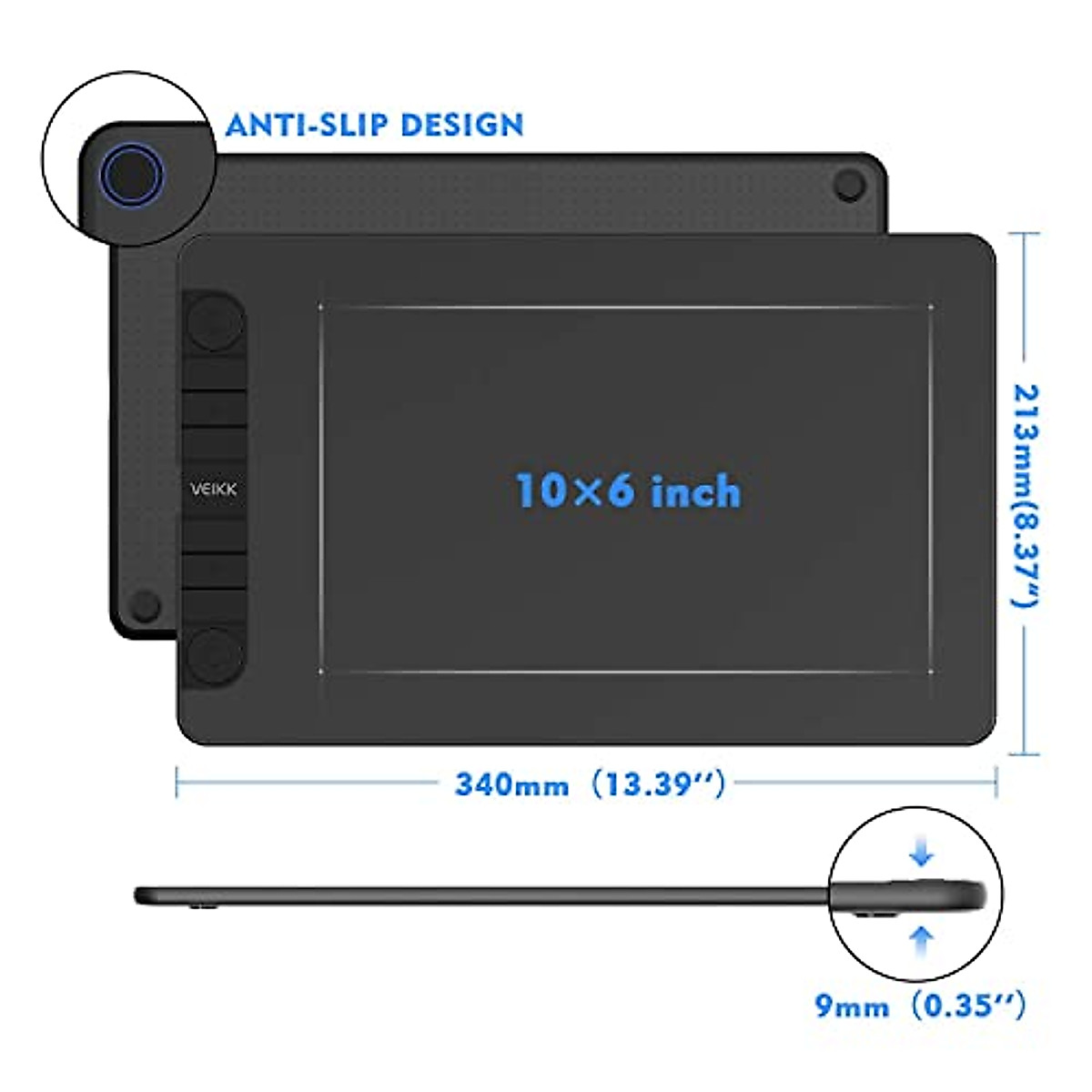 VEIKK VK1060PRO V2 Drawing Tablet, 10 x 6 Inch Graphics Pen Tablet with 8 Shortcut Keys, 8192 Levels Battery Free Supports Tilt Function, Work for Digital Art Drawing, Designing