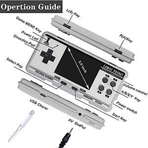 FAMILY POCKET Handheld Game Console Emulator Console, HD AV Output, 3.0-inch IPS Screen, with 32G TF Card, 5000 Classic Games, Adult and Children Portable Video Game Console Gifts (Black+Black)