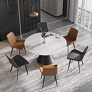 Round Dining Table, White Sintered Stone Tabletop with Solid Carbon Steel Base, Mid Century Modern Dining Table for Kitchen Dining Room, 53 inch (Table Only)