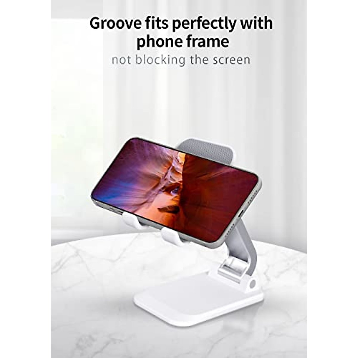 Ｓｍｈａｗｋ Cell Phone Stand, Angle Height Adjustable Cell Phone Holder with Silicon Pad for Desk Fully Forldable Mobile Phone Holder Compatible with All Mobile Phones, (White)