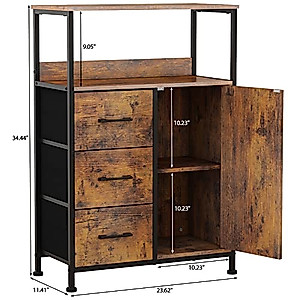 Furnulem Industrial Storage Cabinet with 3 Drawers and Door,2 Tiers Shelves Wood Floor Cabinet with Sturdy Frame for Bathroom,Entryway,Office,Kitchen