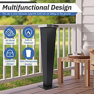 AIWFL Commercial Trash Receptacle Outdoor Trash Can Stainless Steel Garbage Can Black Ash Bin with Inner Bucket for Office Hotel Patio Backyard Restaurants