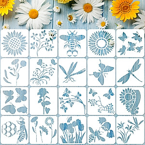 20 Pieces Stencils for Painting Reusable Animal Plant Music Stencil Spring Summer Fall Winter Stencil Template, DIY Stencils for Painting on Wood Canvas Christmas Decor (Plants Style)