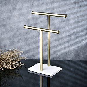 Gold Countertop Towel Rack T-Shape Towel Stand with Marble Base, Hand Towel Holder Stand for Bathroom, Kitchen,Beelee