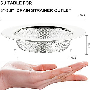 Kitchen Sink Strainer Stainless Steel, LASSHSWA Kitchen Sink Drain Strainer, Sink Strainers for Kitchen Sinks with Large Wide Rim 4.5" Diameter (2 Pack)