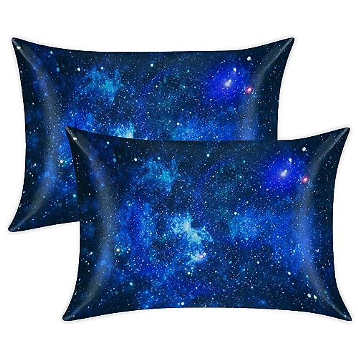 Deep Space Satin Pillow Cases Silk Satin Pillowcase for Hair and Skin Standard Set of 2 Super Soft Silk Pillowcase with Envelope Closure (20x26 in)