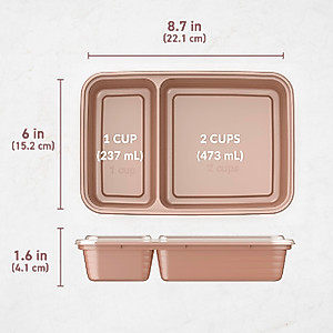 Bentgo 20-Piece Lightweight, Durable, Reusable BPA-Free 2-Compartment Containers - Microwave, Freezer, Dishwasher Safe - Rose Gold