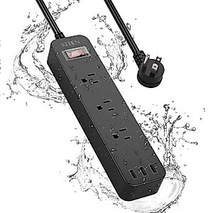 Outdoor Power Strip Weatherproof with USB Ports, 6ft Extension Cord Waterproof Power Strip with Surge Protector, 3 Wide Outlets with Switch, Officeroom Bedroom TV