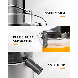 GDOR Powerful 1200W Juicer with Larger 3.2" Feed Chute, Titanium Enhanced Cutting System, Centrifugal Juice Extractor Maker with Heavy Duty Full Copper Motor, Dual Speeds, BPA-Free, Silver
