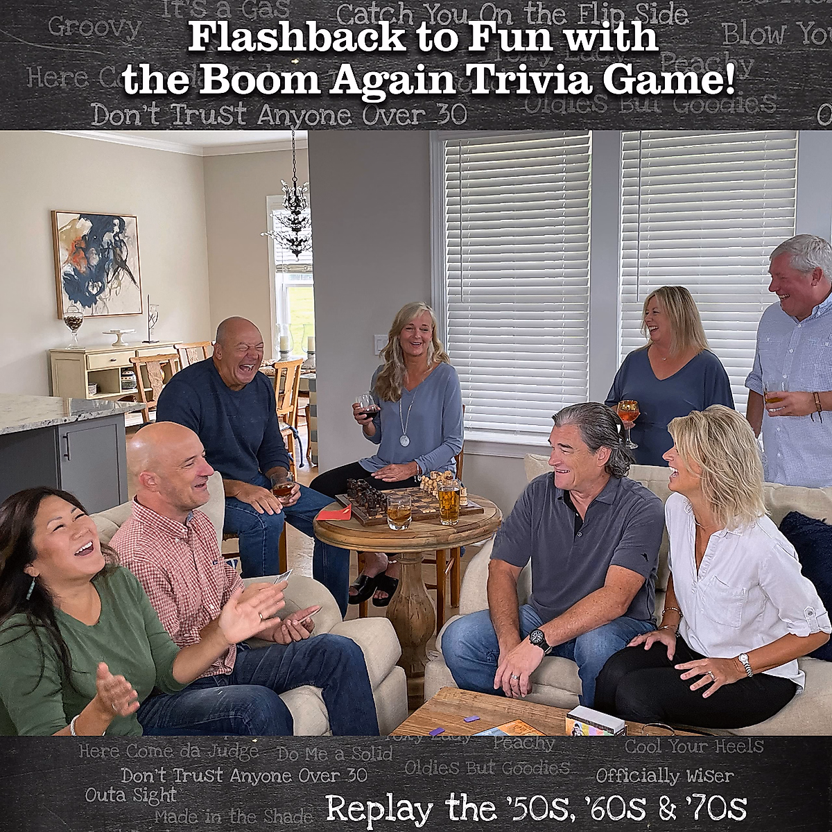 Boom Again Board Game | '50s, '60s and '70s Pop Culture & Music Trivia Game | Best Party Game for Baby Boomers & Seniors for Friends, Parents & Grandparents