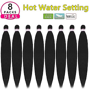 BEFUNNY Pre Stretched Braiding Hair 8 Packs 24 Inch Professional Pre Stretched Crochet Hair For Human Braiding Or Twist Natural Black Yaki Perm Straight Synthetic Hair Extension For Women(24", 1B#)