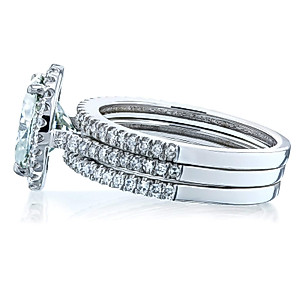 Kobelli Oval Moissanite Halo 3-Piece Bridal Rings Set 2 1/2 CTW 14k White Gold, 7