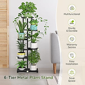 POKIPO Plant Stand for Indoor Outdoor Plants, Tall Metal Plant Shelf Corner Flower Stands Holders, Multiple Tiered Shelves Rack for Patio Garden Living Room Balcony Bedroom (6 Tier 7 Potted, Black)