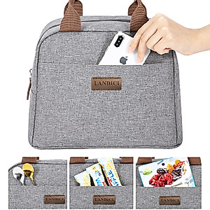 LANDICI Lunch Bag for Women Men Insulated Small Lunch Box for Adult Kids, Waterproof Reusable Soft Sided Cooler Lunch Tote Bag for Work Office School Travel Picnic Food, Grey