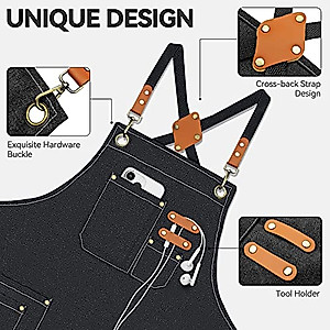 NLUS Chef Apron for Men Women, Water-Resistant Heavy Duty Cotton Canvas Apron Cross Back Apron with Adjustable Straps and Large Pockets, Size M to XXL (BLACK)