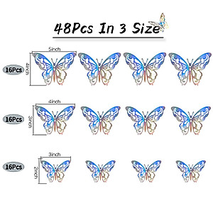 Silver Butterfly Wall Decor - 48pcs Laser Silver Butterfly Decor, Butterfly Decorations, 3D Butterflies Wall Decor for Kids Bedroom Nursery Room Birthday Butterfly Party Decorations