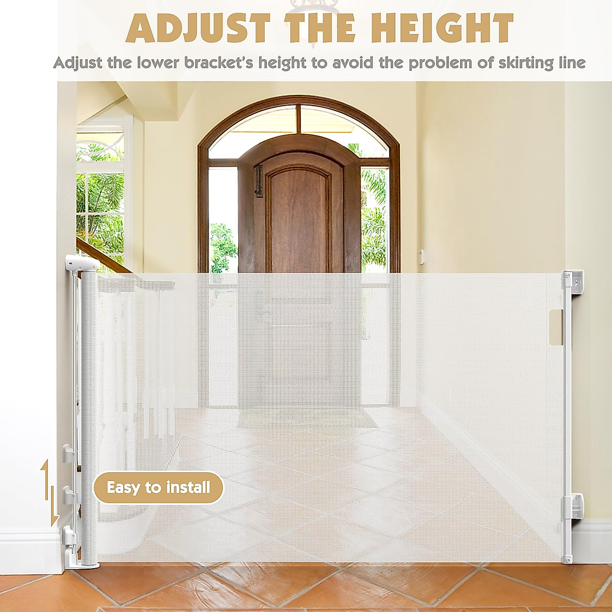 Coolever 118 Inch Retractable Baby Gates Extra Wide, Large Opening Retractable Baby Gates for Doorway Extra Long Dog Gate for The House Outdoor Large Pet Gates for Dog Indoor Mesh Child Gate, White