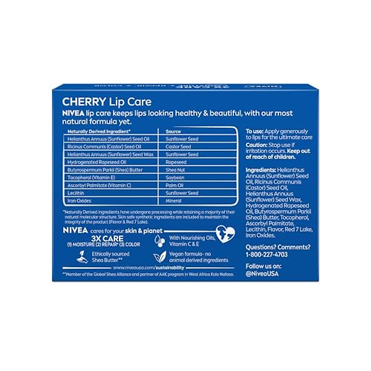 NIVEA Cherry Lip Care, Tinted Lip Balm Pack with Shea Butter, Nourishing Oils and Vitamin C & E, 3-in-1 Moisture, Repair and Color, 0.17 Oz Stick, Pack of 4