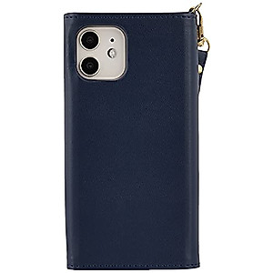 Glow Co., Ltd. 405-1-01 iPhone 12 with Strap, Multi-Functional Storage, Notebook Type Case, Navy, Tempered Glass & Stylus Pen Included