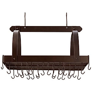 Old Dutch Rectangular Hanging Pot Rack with Grid & 24 Hooks, Oiled Bronze, 30" x 20.5" x 15.75"