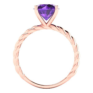Clara Pucci 2ct Round Cut Solitaire Rope Twisted Knot Natural Amethyst Engagement Bridal Promise Anniversary Ring 18K Rose Gold 7.5
