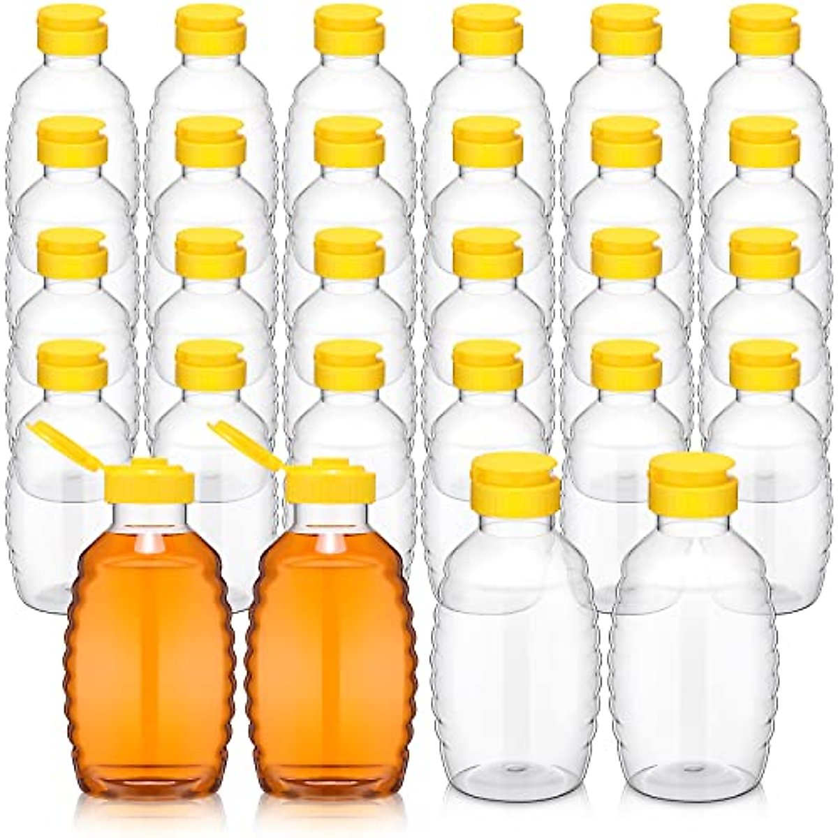 24 Pcs 16 oz Clear Plastic Honey Bottles Plastic Skep Style Jar Honey Squeeze Bottle Empty Refillable Honey Dispenser with Flip Top Lids Leak Proof Honey Containers Holders for Storing and Dispensing