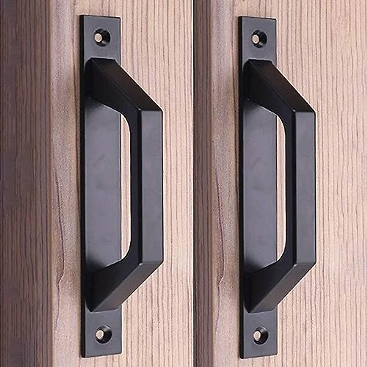 BQLZR Sliding Barn Door Pull Handle 8" for Cabinets Black Aluminum w/Base Pack of 2