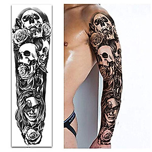 Full Arm Temporary Tattoos 8 Sheets and Half Arm Shoulder Waterproof Tattoos 8 Sheets, Extra Large Tattoo Stickers for Men and Women (22.83"X7.1")