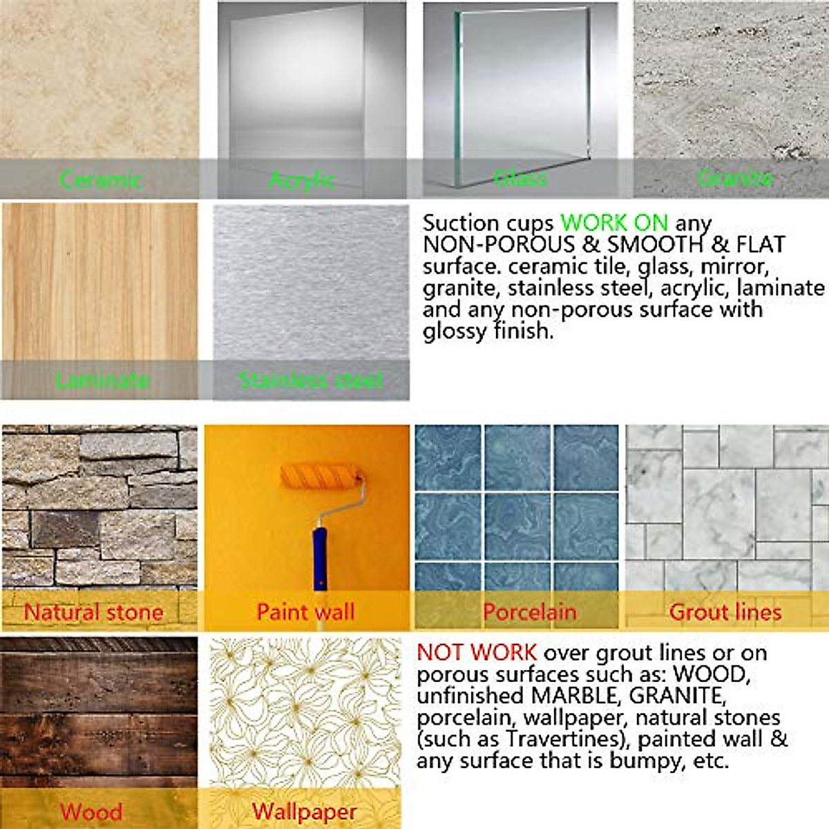 ARCCI Suction Shower Caddy, Shower Shelf Basket with Hooks, Wall Mounted Bathroom Organizer - 304 Stainless Steel Shower Rack for Shampoo, Conditioner Razor, 2 Sets