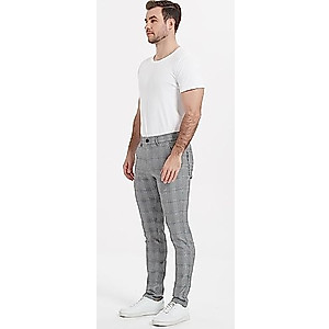 Plaid&Plain Men's Plaid Pants Skinny Dress Pants for Men Skinny Chino Pants Men 7301 Plaid-1-36X32