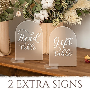 17 Pieces Wedding Table Numbers with Stands, Table Numbers 1-15 with Head Table and Gift Table, 5x7 Inch Frosted Arch Acrylic Table Numbers with White Letters, Table Numbers for Wedding Reception
