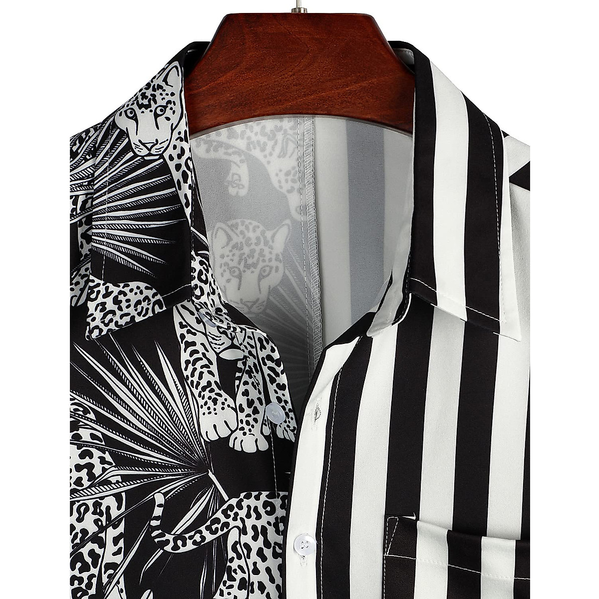 VATPAVE Mens Hawaiian Flamingo Shirts Casual Tropical Short Sleeve Button Down Shirt Summer Beach Shirts Small Black Leopard Beach