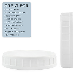 Cornucopia Wide Mouth Plastic Mason Jar Lids (24-Pack Bundle); 2 Dozen Unlined White Ribbed Lids, 86-450 Size