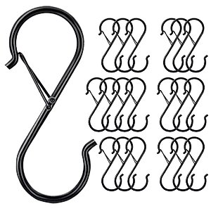 Zienlay 20 Pack S Hooks for Hanging, 3.5 Inch S Hooks Heavy Duty for Hanging Clothes Plants Black S Shaped Hooks with Safety Buckle Kitchen Pot Rack Closet Hooks for Kitchen Utensil, Pots, Pans
