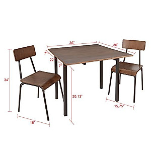 Silverwood Owen 3-Piece Industrial Wood and Metal Dining Set Table and Chairs, 36" x 36" x 30", Brown